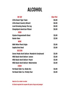 Cafe menu – Red Castle Games